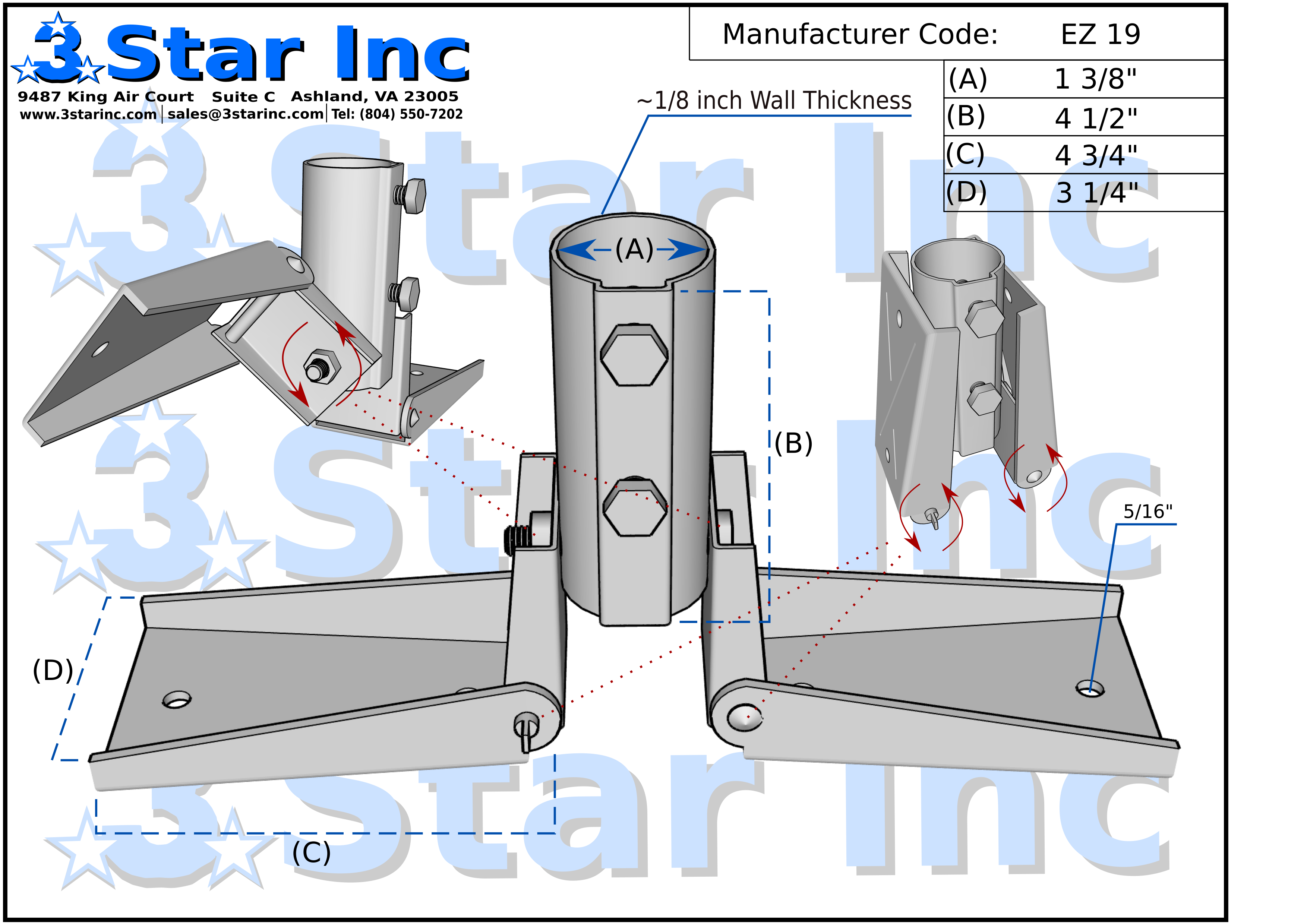 Easy Up EZ19 Heavy Duty Base for Antenna Roof Mount fits up to 1-1/4 ...
