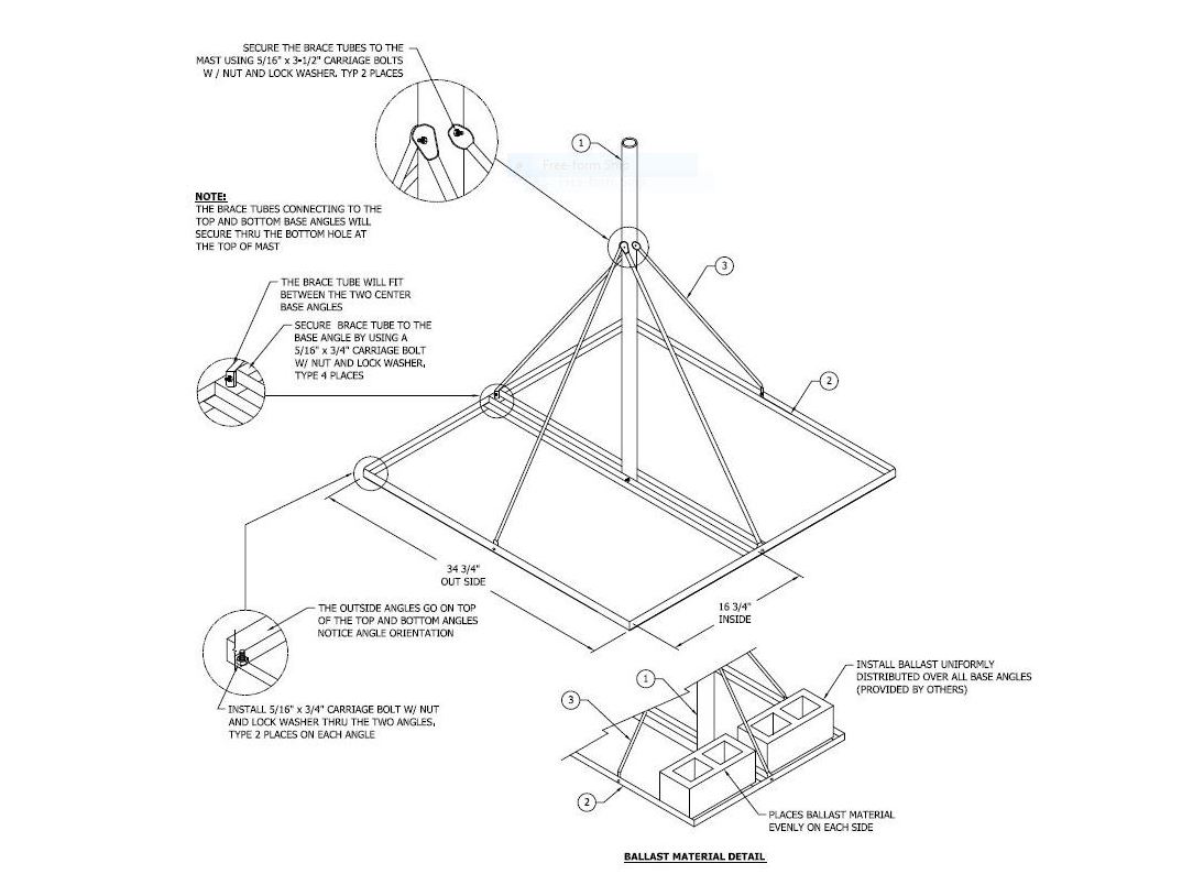 FRM-125 Non-Penetrating Flat Roof Antenna Mount with 1.25" OD x 5 ft. Mast