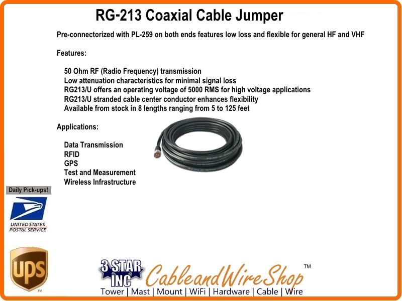 RG-213/U 12 Foot Coaxial Cable | 3 Star Incorporated