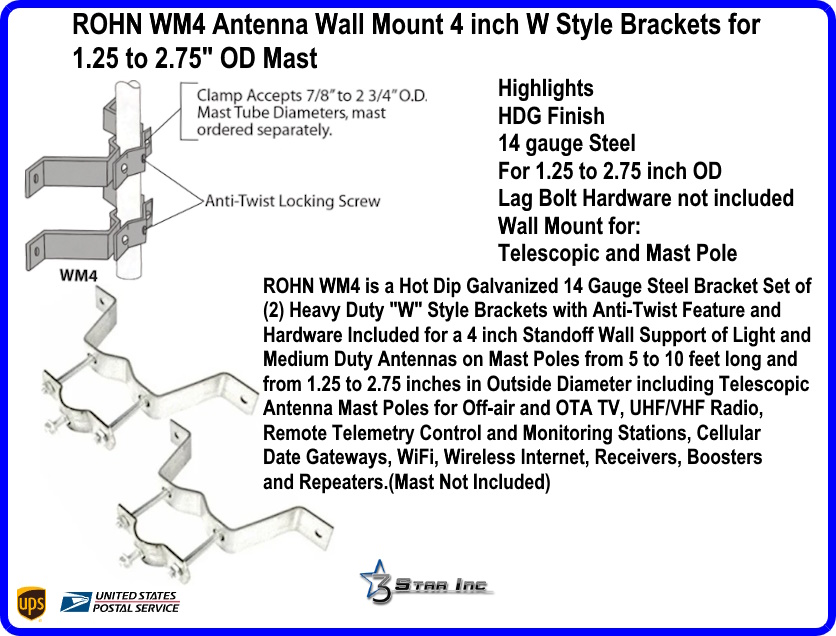 Heavy Duty Antenna Mounts 4 Stand-Off Wall Mast Mount Bracket (EZ 30-4 ...
